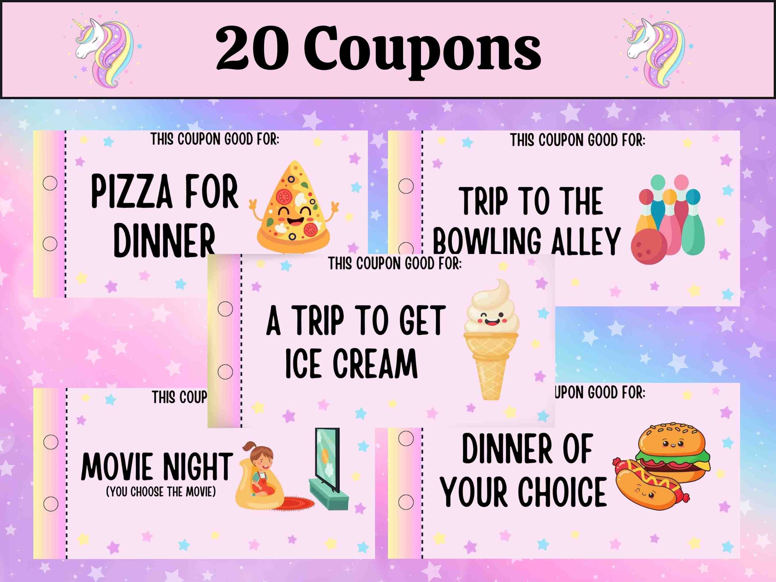 Coupon Book for Kids With 20 Coupons, Birthday Coupons for Kids, Reward ...
