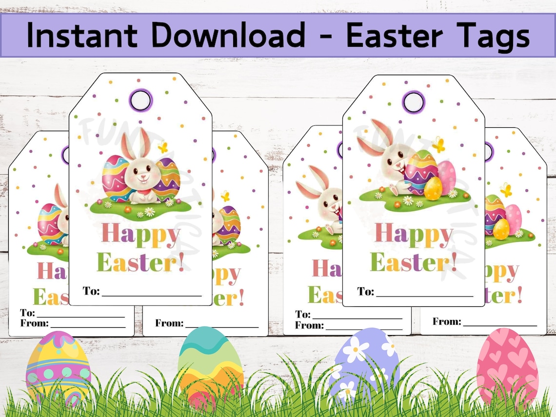 Printable Easter Basket Gift Tags, Charming and Colorful Treat Bag ...