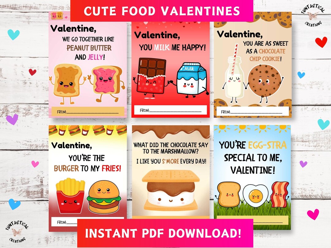 6 Printable Cute Food Pun Valentine's Day Cards, Valentines Day, Kids ...