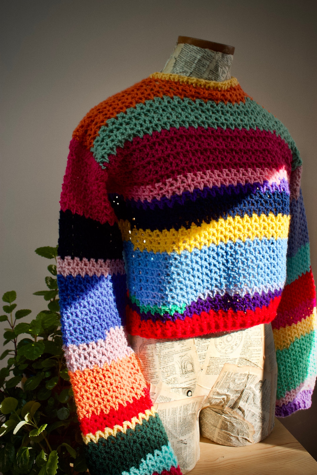 Multicoloured Handmade Crochet Cropped Scrap Jumper/sweater - Etsy UK