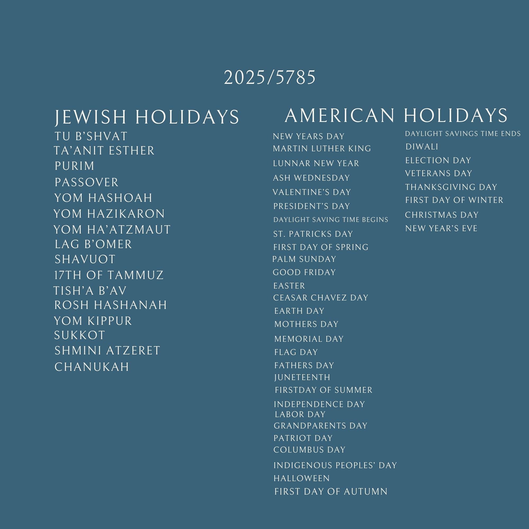 Biblical Messianic Calendar, US Calendar 2025, Jewish Calendar 5785 ...