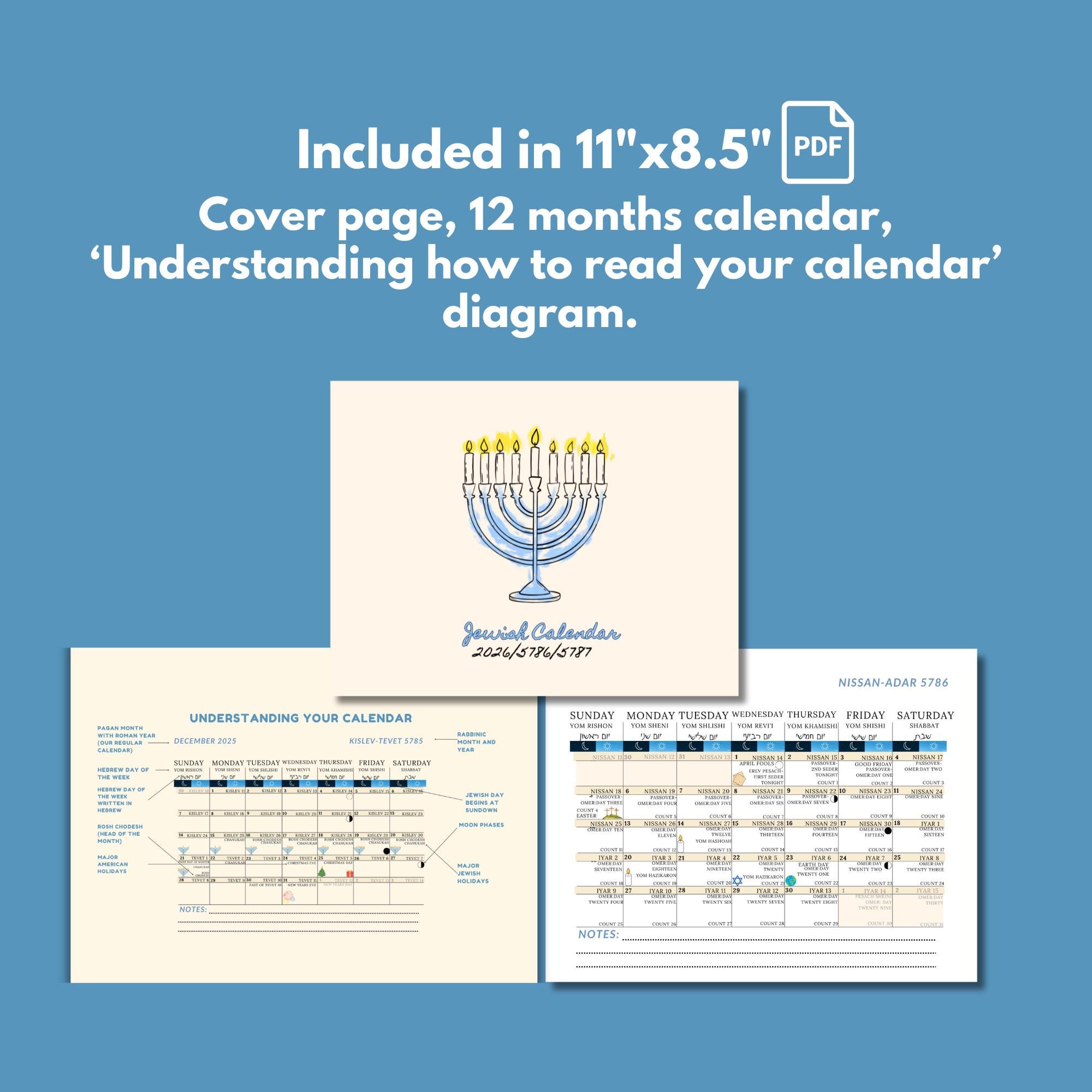Printable Jewish Calendar 5785, Hebrew Calendar, Religious Calendar ...