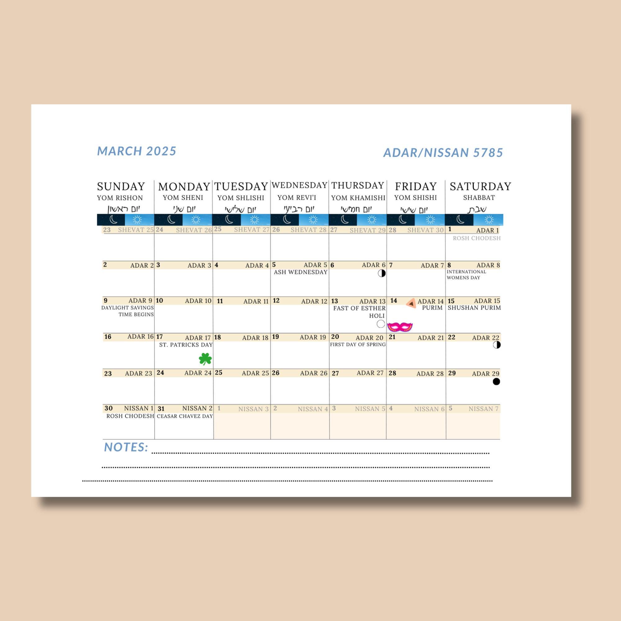 Printable Jewish Calendar 5785, Hebrew Calendar, Religious Calendar ...