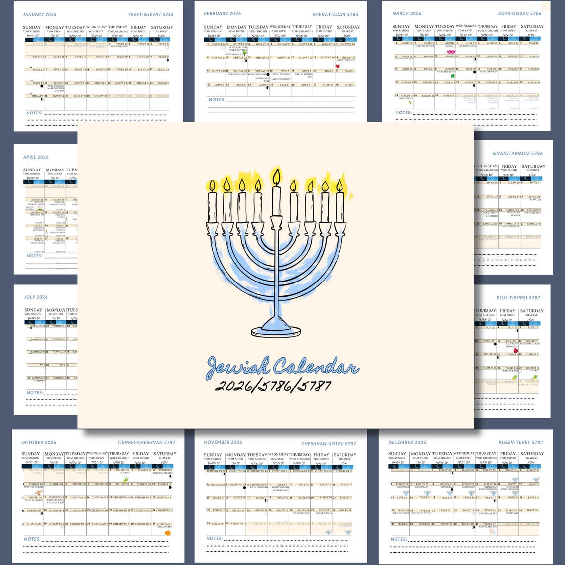 Printable Jewish Calendar 5785, Hebrew Calendar, Religious Calendar ...
