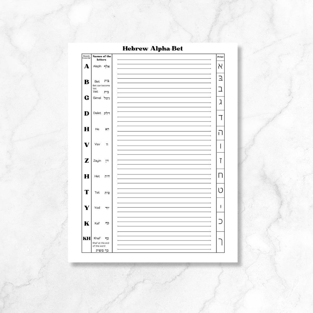 Hebrew Alphabet Letters Worksheet, Hebrew Aleph - Bet Letters for ...