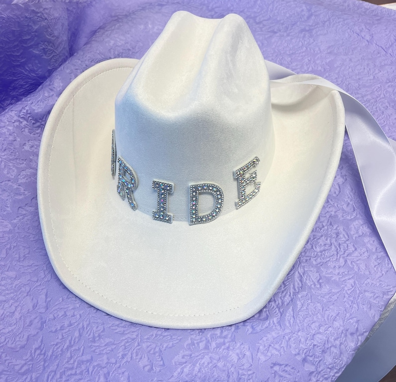 Bride Pearl Cowboy Hat: Western Bachelorette Party, Rhinestone Trimmed ...