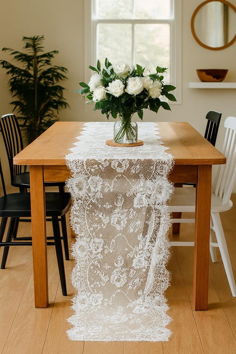 Kitchen White Table Lace Runner: Vintage Victorian Floral Embroidered ...