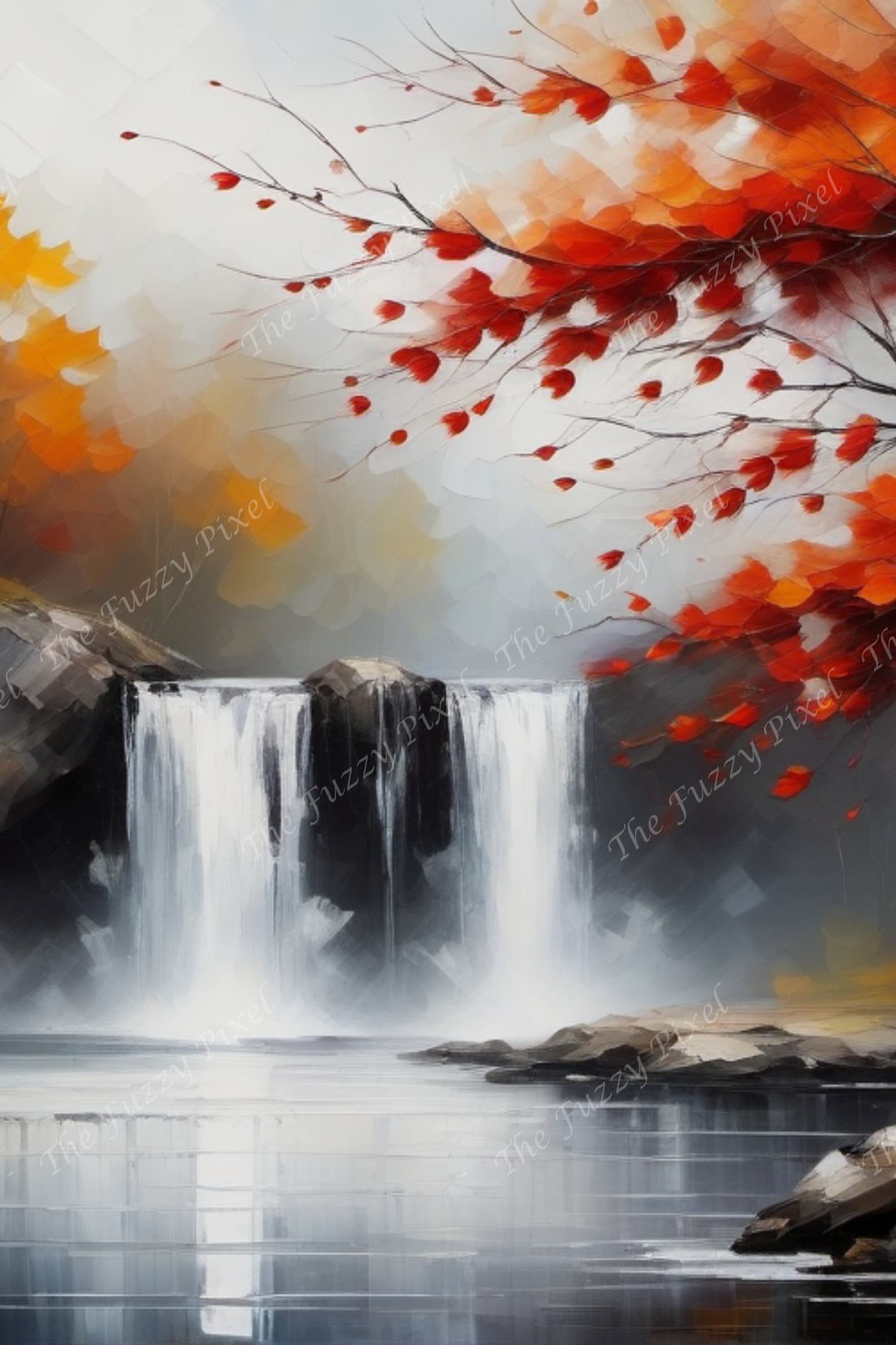 Majestic Fall Double Waterfall: Split Digital Wall Art (3 Pieces ...