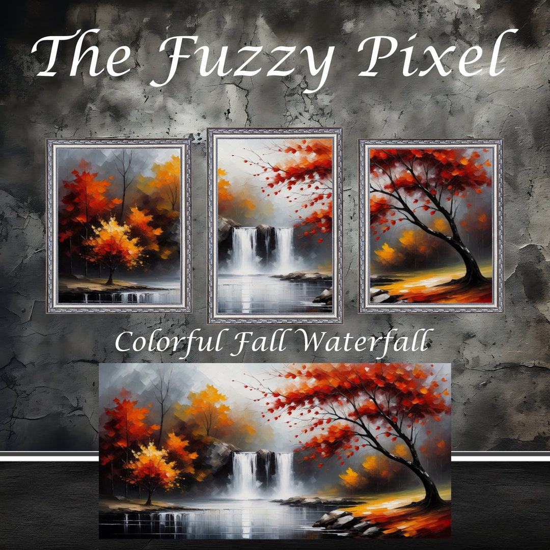 Majestic Fall Double Waterfall: Split Digital Wall Art (3 Pieces ...