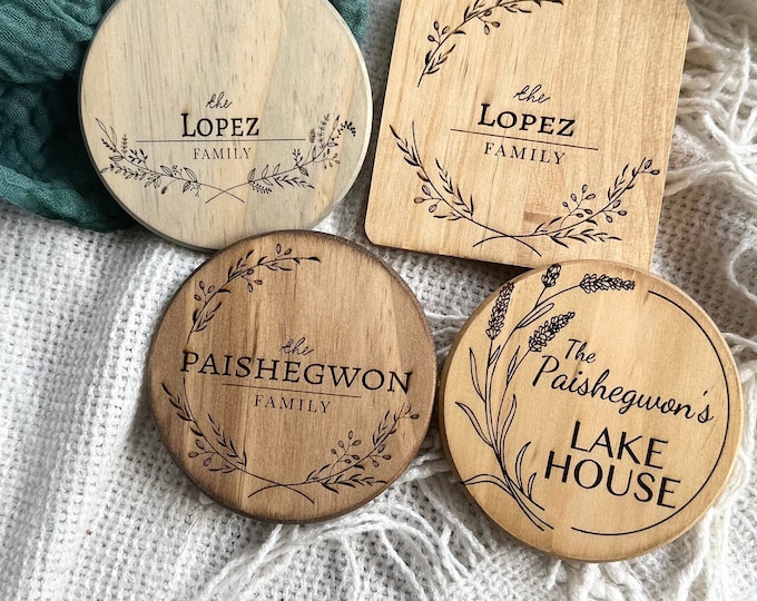 Personalized Wooden Coasters Gift Set | Engraved Housewarming Gift ...