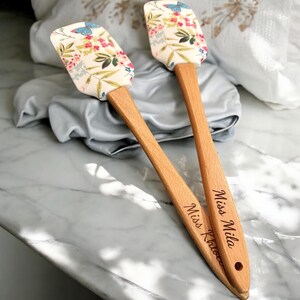 Personalized Engraved Spatula | Wood and Silicone Scraper ...