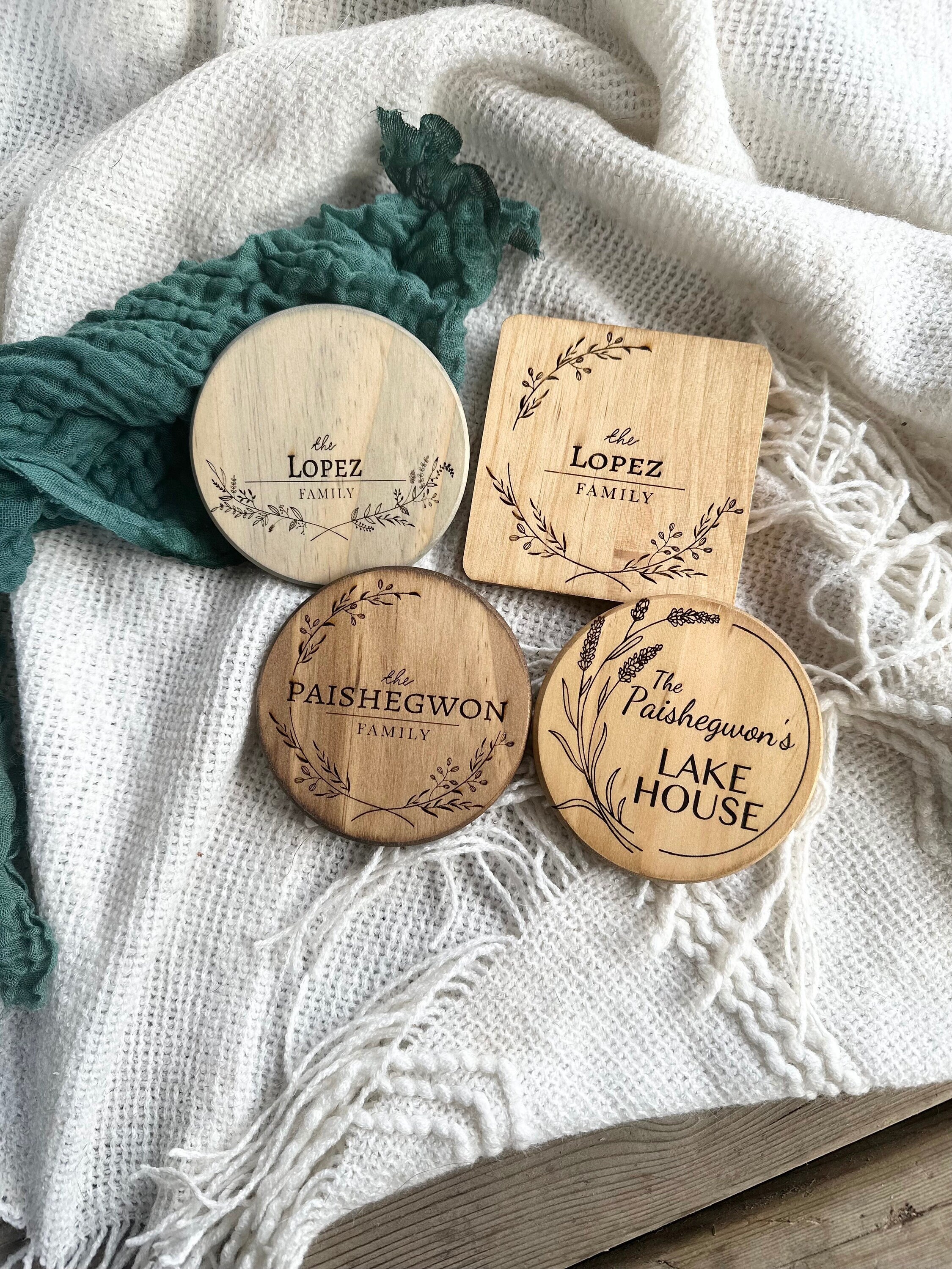 Personalized Wooden Coasters Gift Set Engraved Housewarming Gift ...