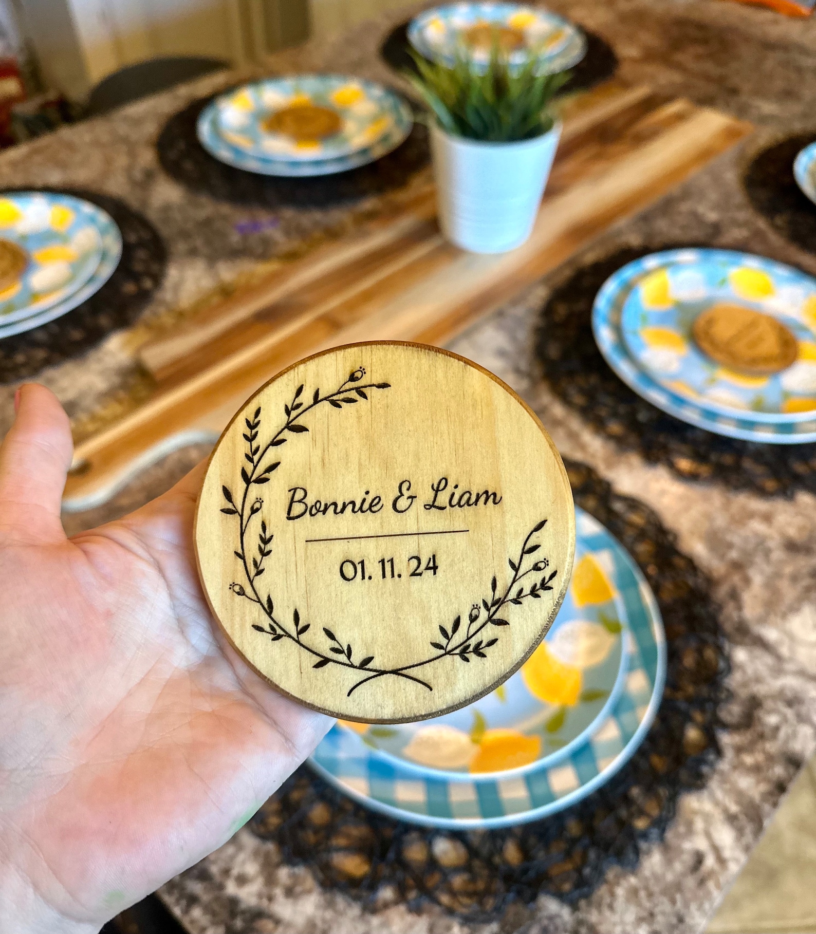 Personalized Wooden Coasters Gift Set Engraved Housewarming Gift ...