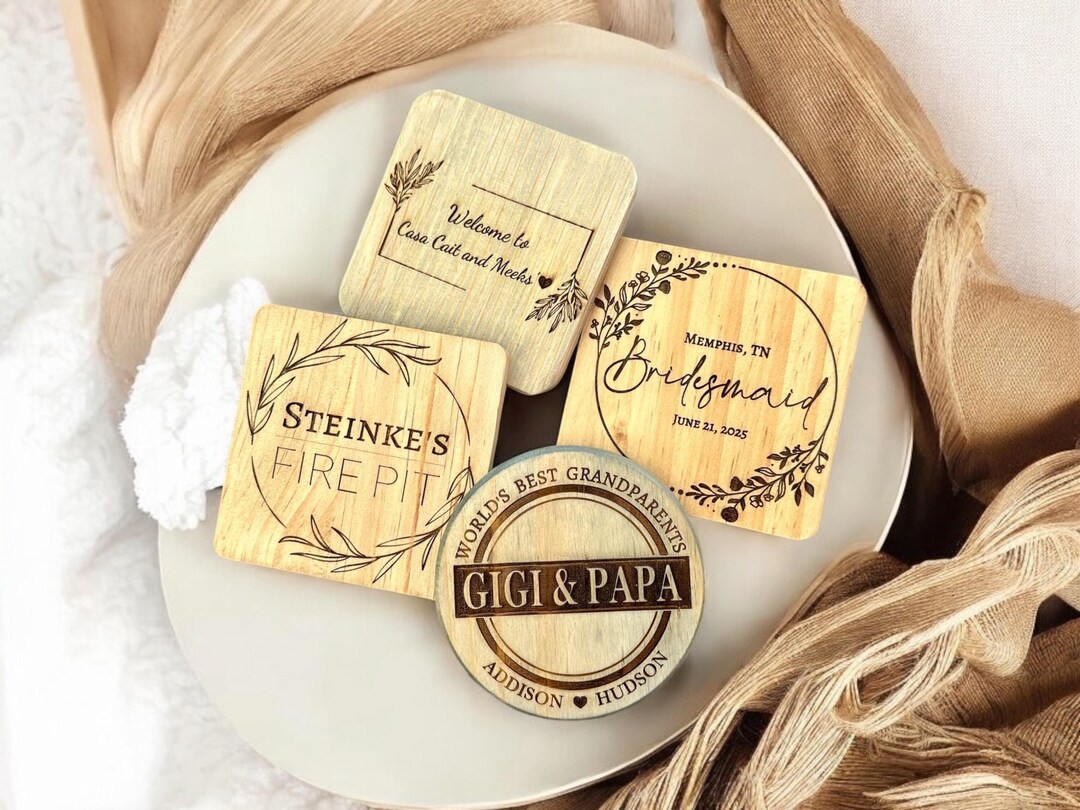 Personalized Wooden Coasters Gift Set Engraved Housewarming Gift ...