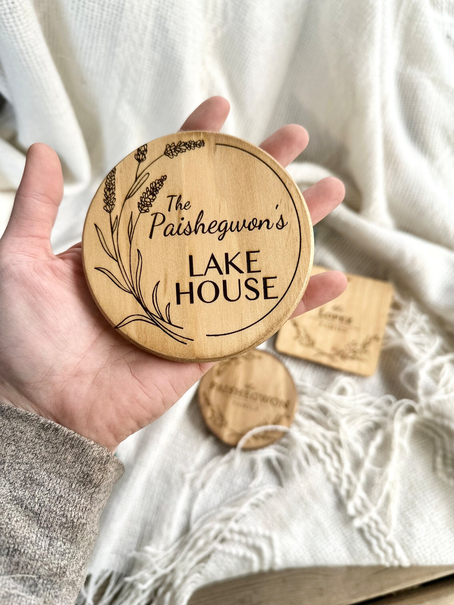 Personalized Wooden Coasters Gift Set Engraved Housewarming Gift ...