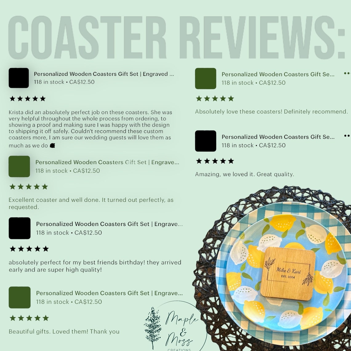 Personalized Wooden Coasters Gift Set Engraved Housewarming Gift ...