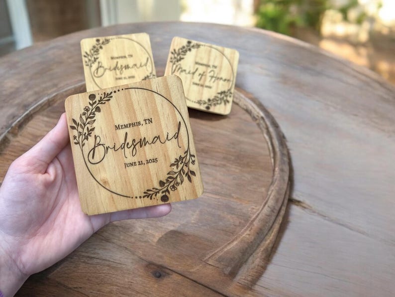 Personalized Wooden Coasters Gift Set Engraved Housewarming Gift ...
