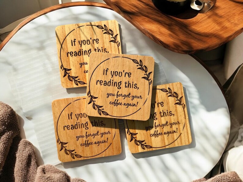 Personalized Wooden Coasters Gift Set Engraved Housewarming Gift ...