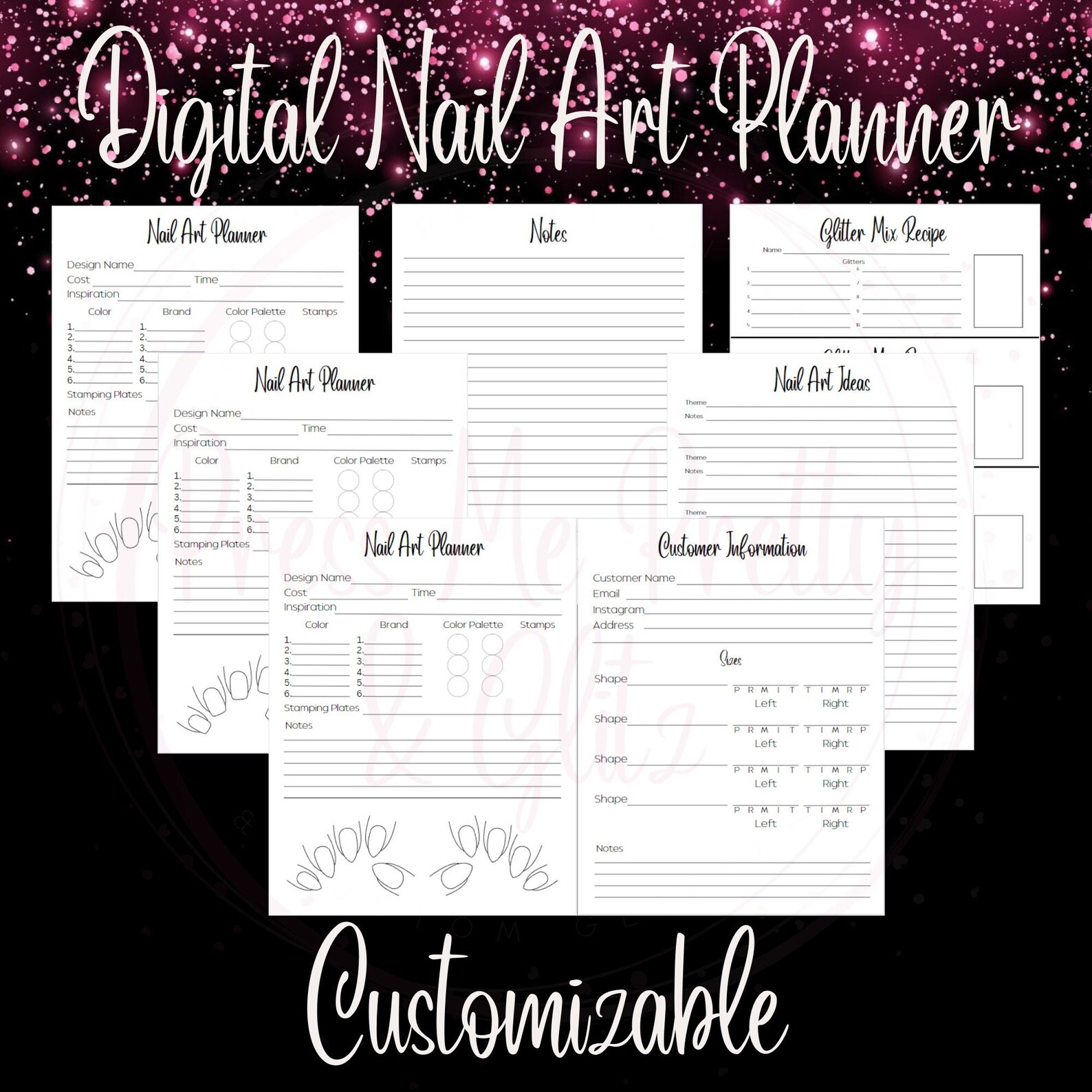 Digital Nail Art Planner Nail Tech Planning Sheet Nail Art Custom Nail ...
