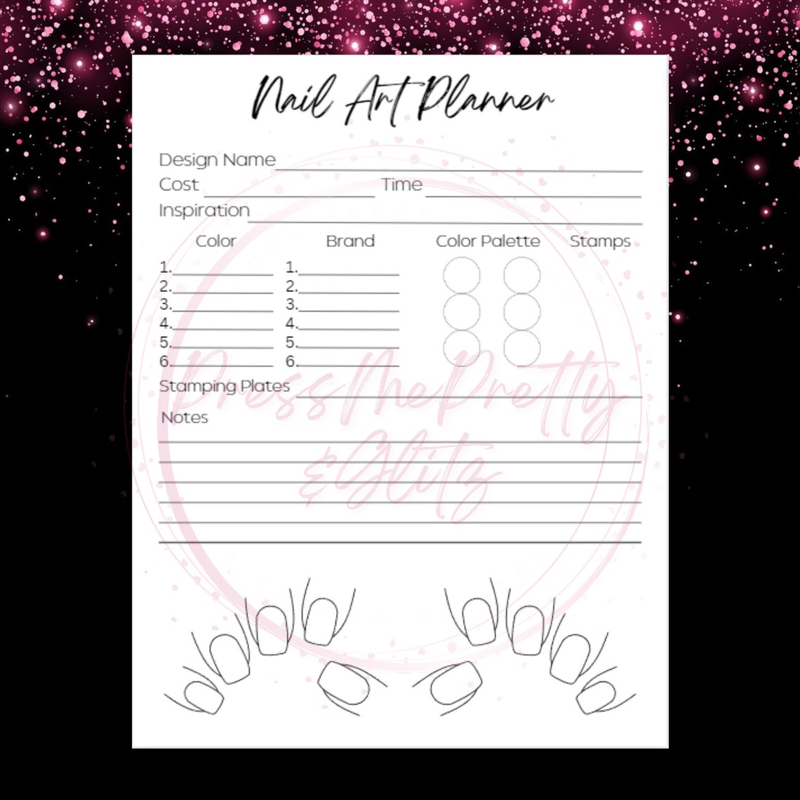 Printable Nail Art Planner, Customer Info, Glitter Mix (PDF) - Etsy