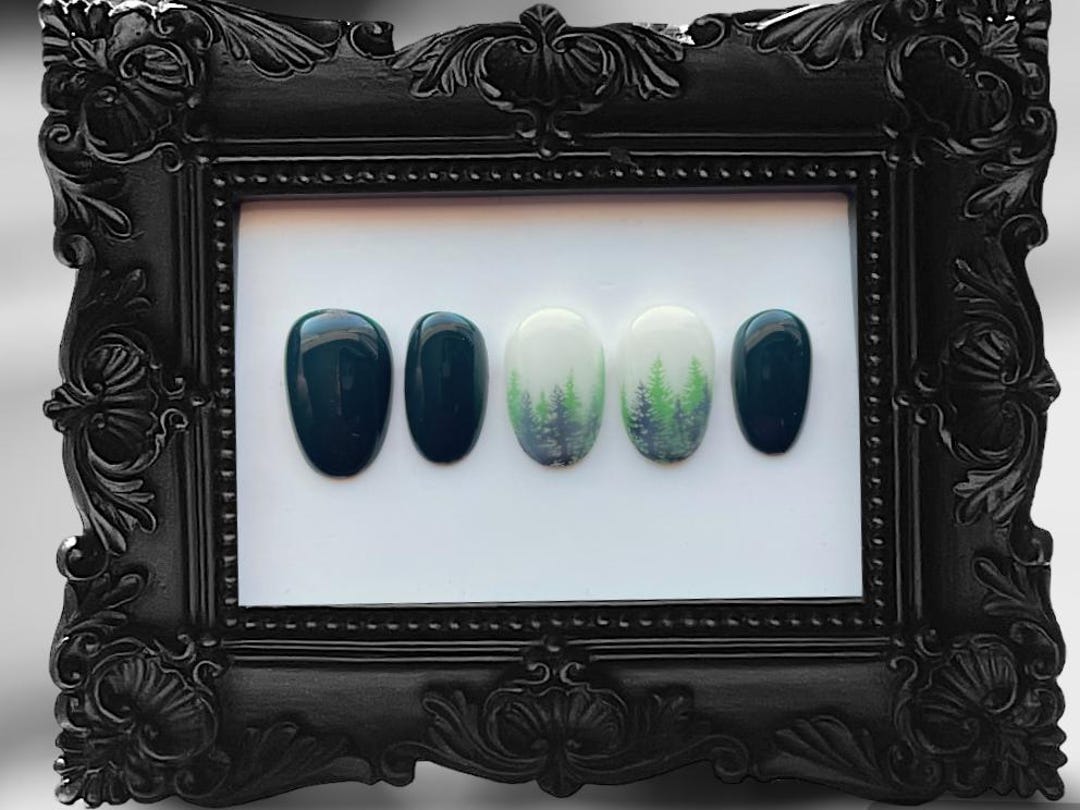 Mystical Forest Press-on Nails With Evergreen Forest Tree Landscape ...