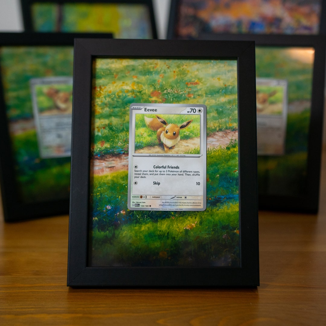 Real Holographic Pokemon Eevee Card Custom Background Artwork Wooden ...