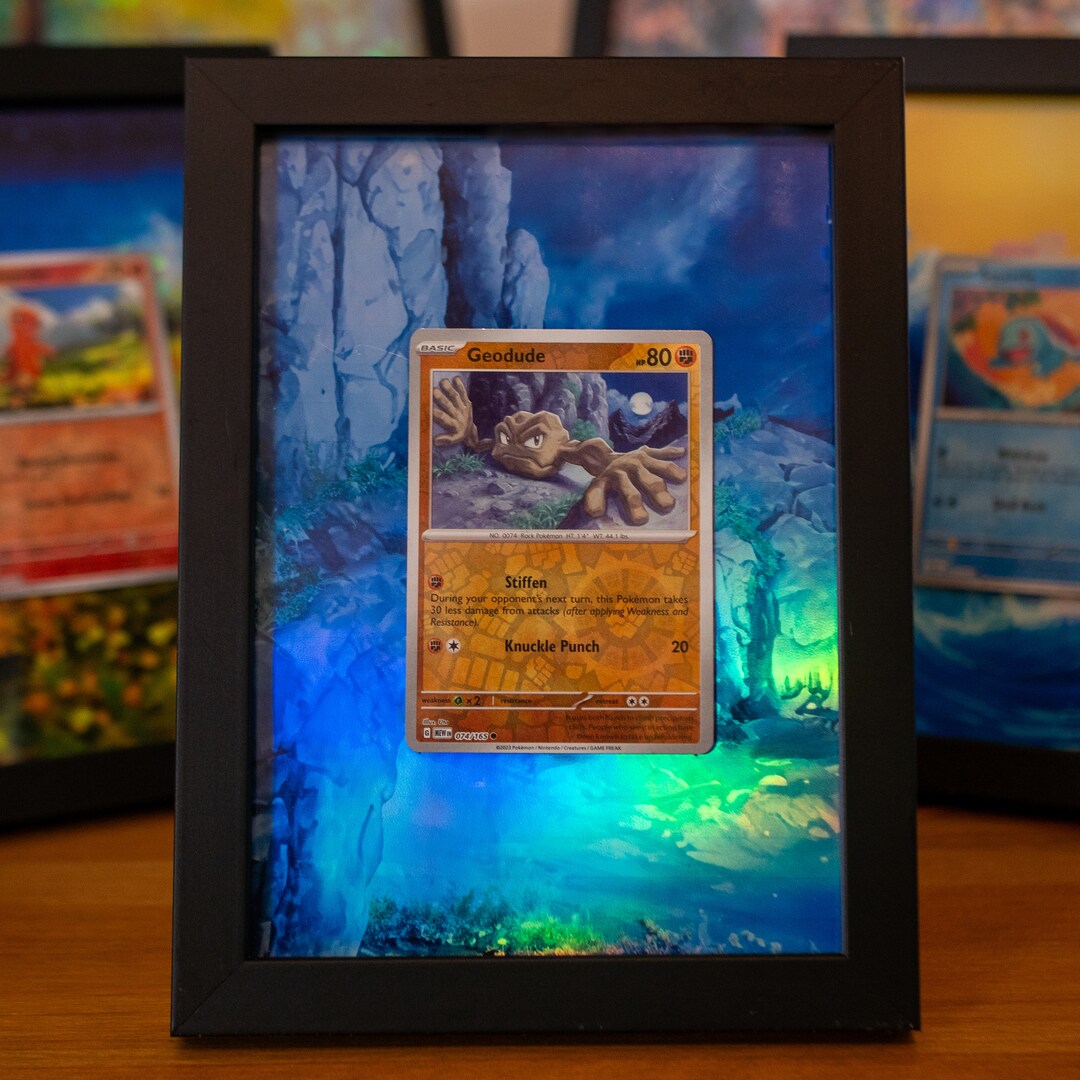 Real Holographic Pokemon Geodude Card Custom Background Artwork Wooden ...