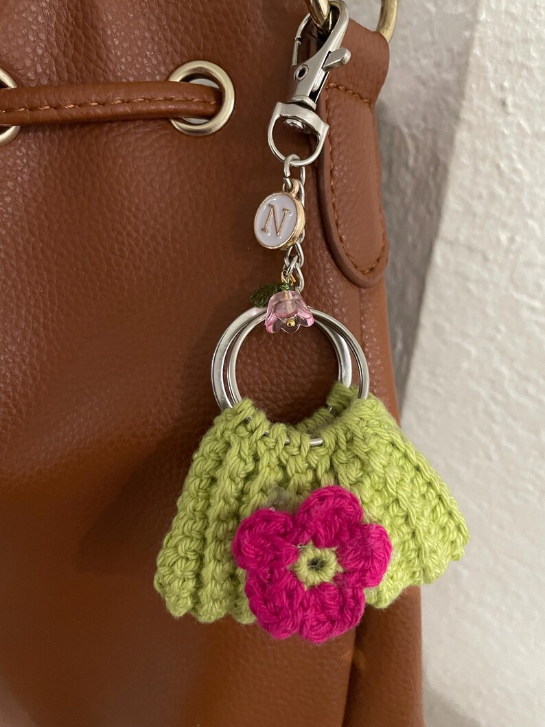Crochet Mini Bag Keychain Charm Flower Appliqué & Initial Charm - Etsy
