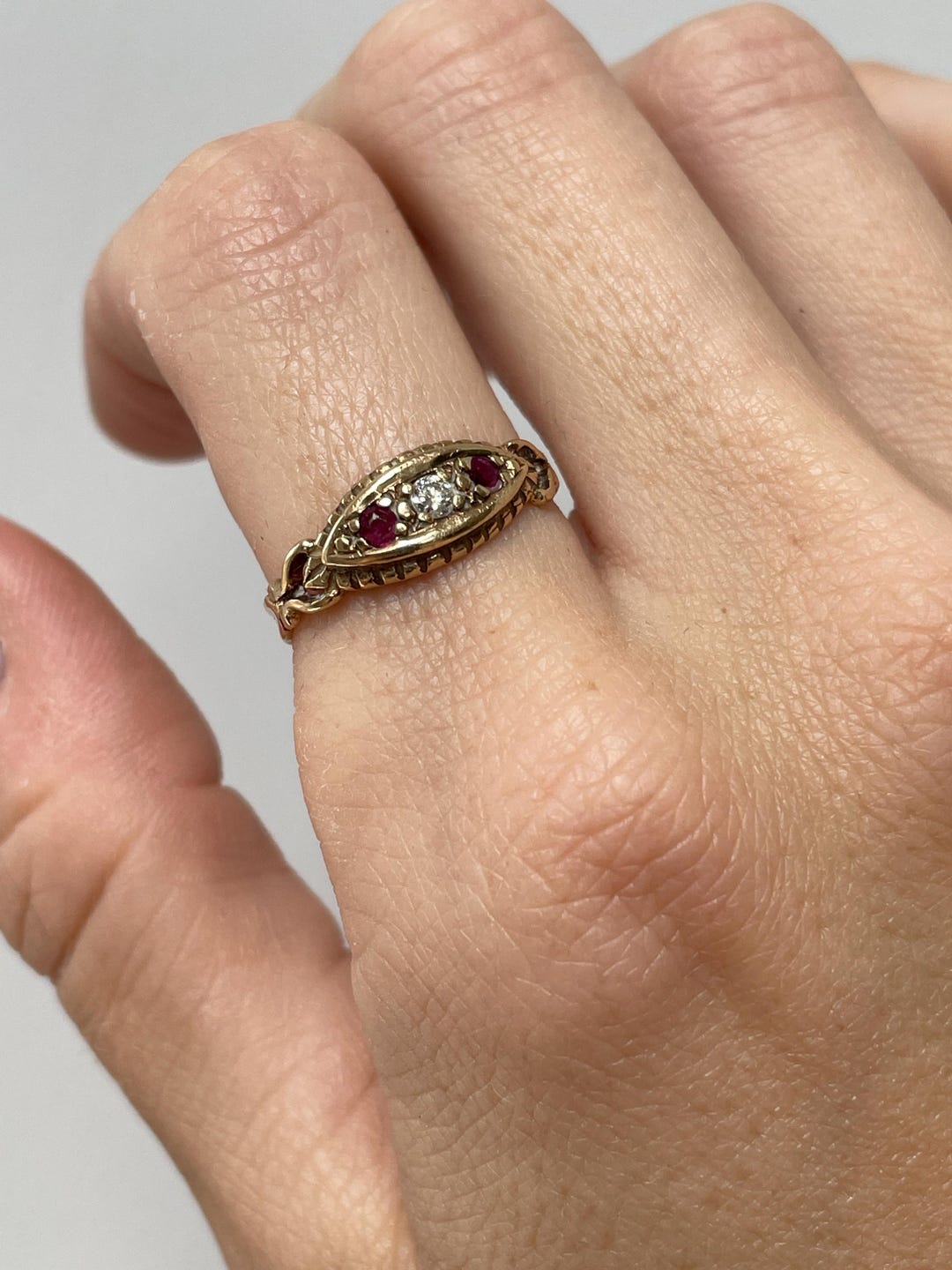 Vintage Diamond and Ruby Boat Ring 1970s - Etsy UK