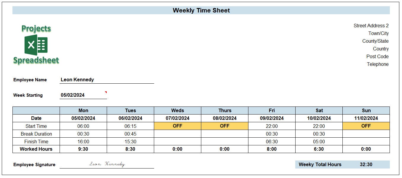Simple Weekly Timesheet - Etsy