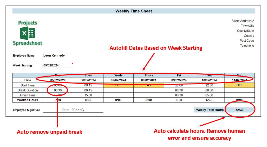Simple Weekly Timesheet - Etsy