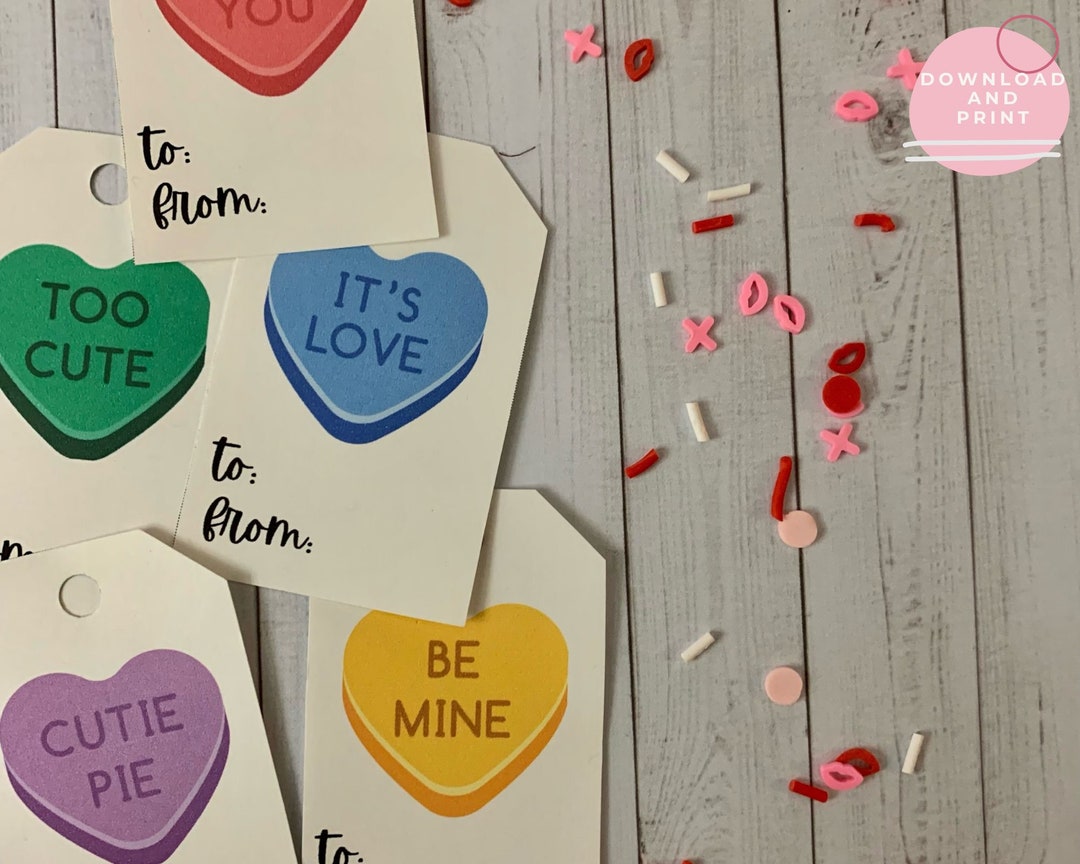 Candy Hearts Valentines Gift Tag, Hearts Gift Tag, Classroom Valentine ...