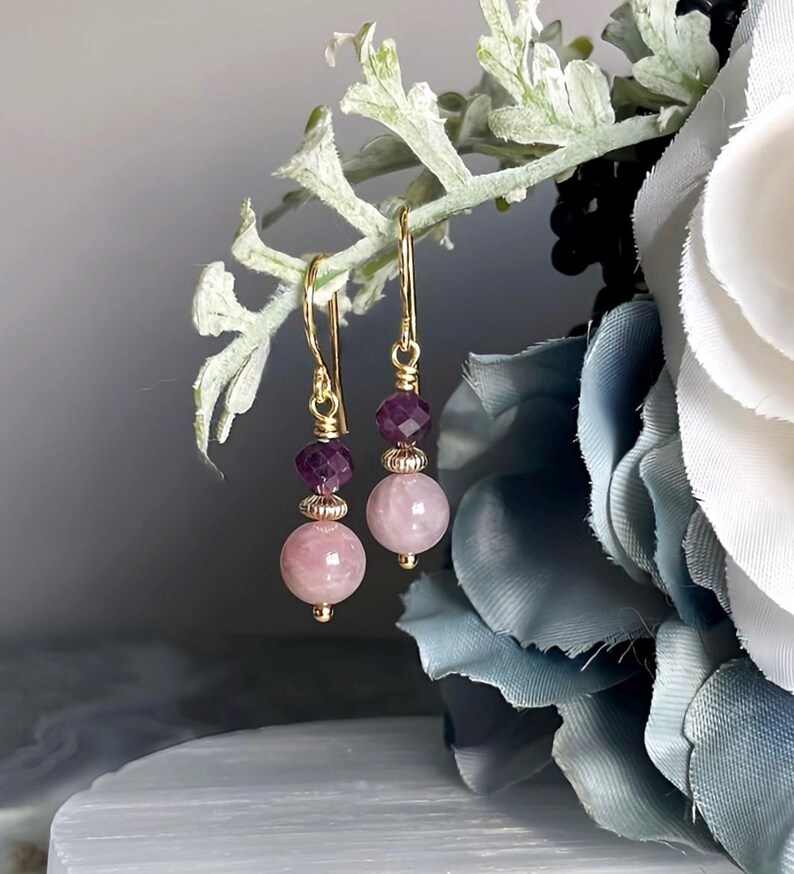 Rose Quartz Ruby Gemstone Earrings: 14k Gold Filled Dangle Earrings - Etsy