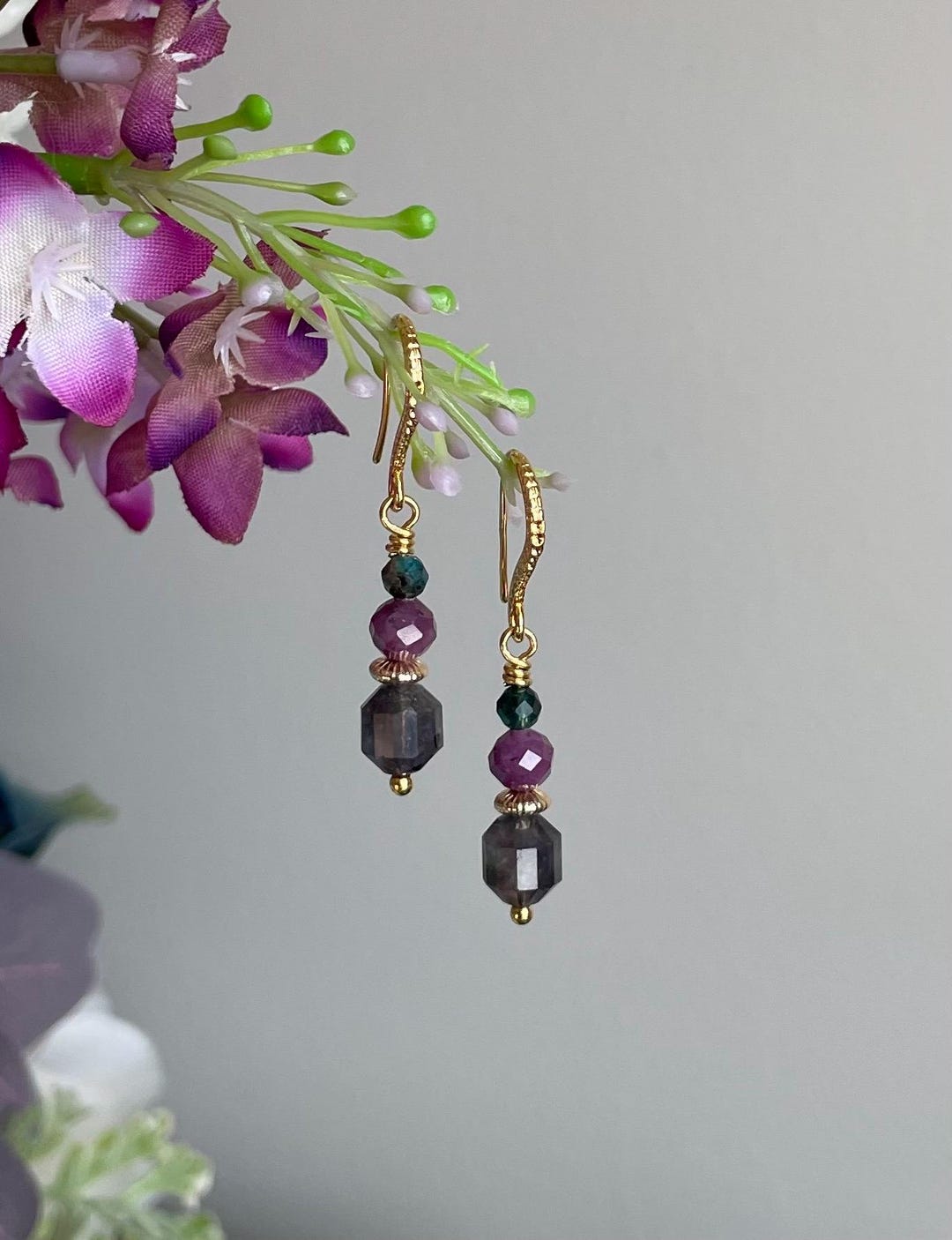 Iolite, Ruby and Blue Apatite Gemstone Earrings - Etsy
