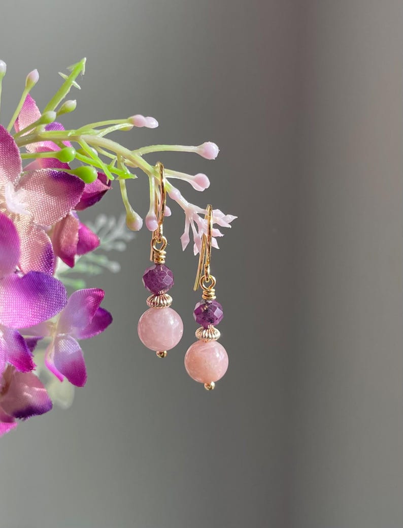 Rose Quartz Ruby Gemstone Earrings: 14k Gold Filled Dangle Earrings - Etsy