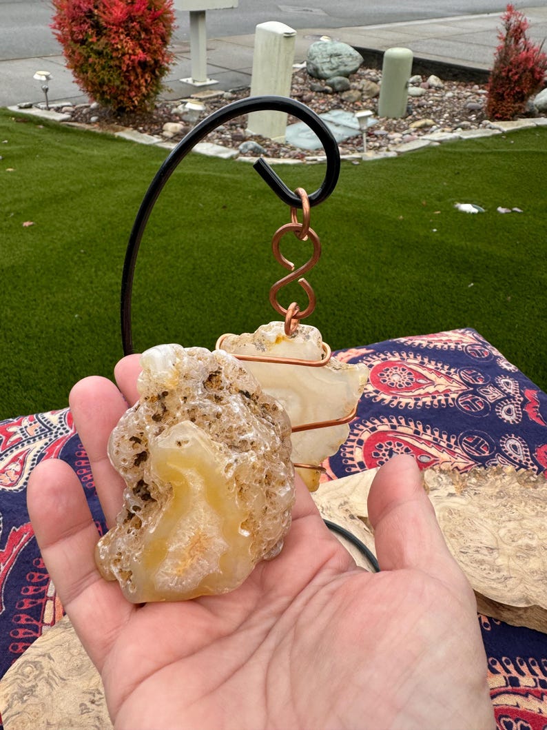 Crystal Suncatcher in Custom Hammered Copper, Oregon Tumbled Rock - Etsy