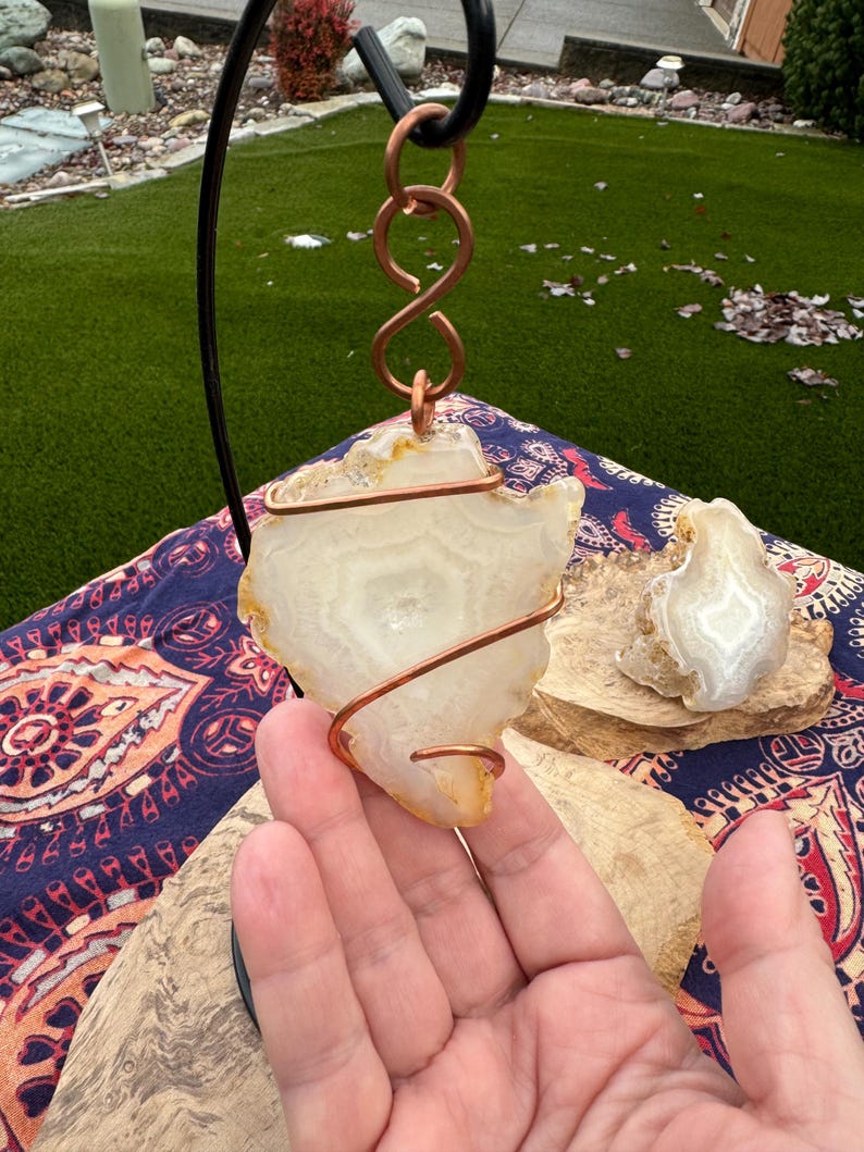 Crystal Suncatcher in Custom Hammered Copper, Oregon Tumbled Rock - Etsy