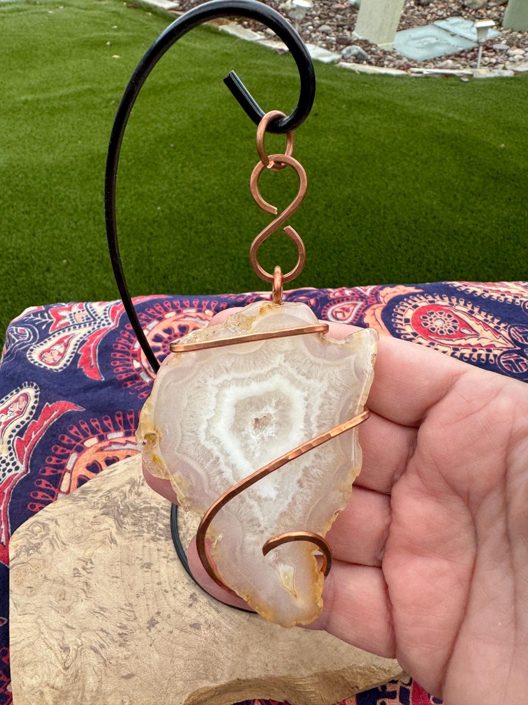 Crystal Suncatcher in Custom Hammered Copper, Oregon Tumbled Rock - Etsy