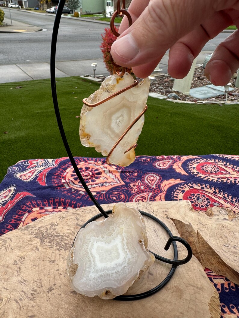 Crystal Suncatcher in Custom Hammered Copper, Oregon Tumbled Rock - Etsy