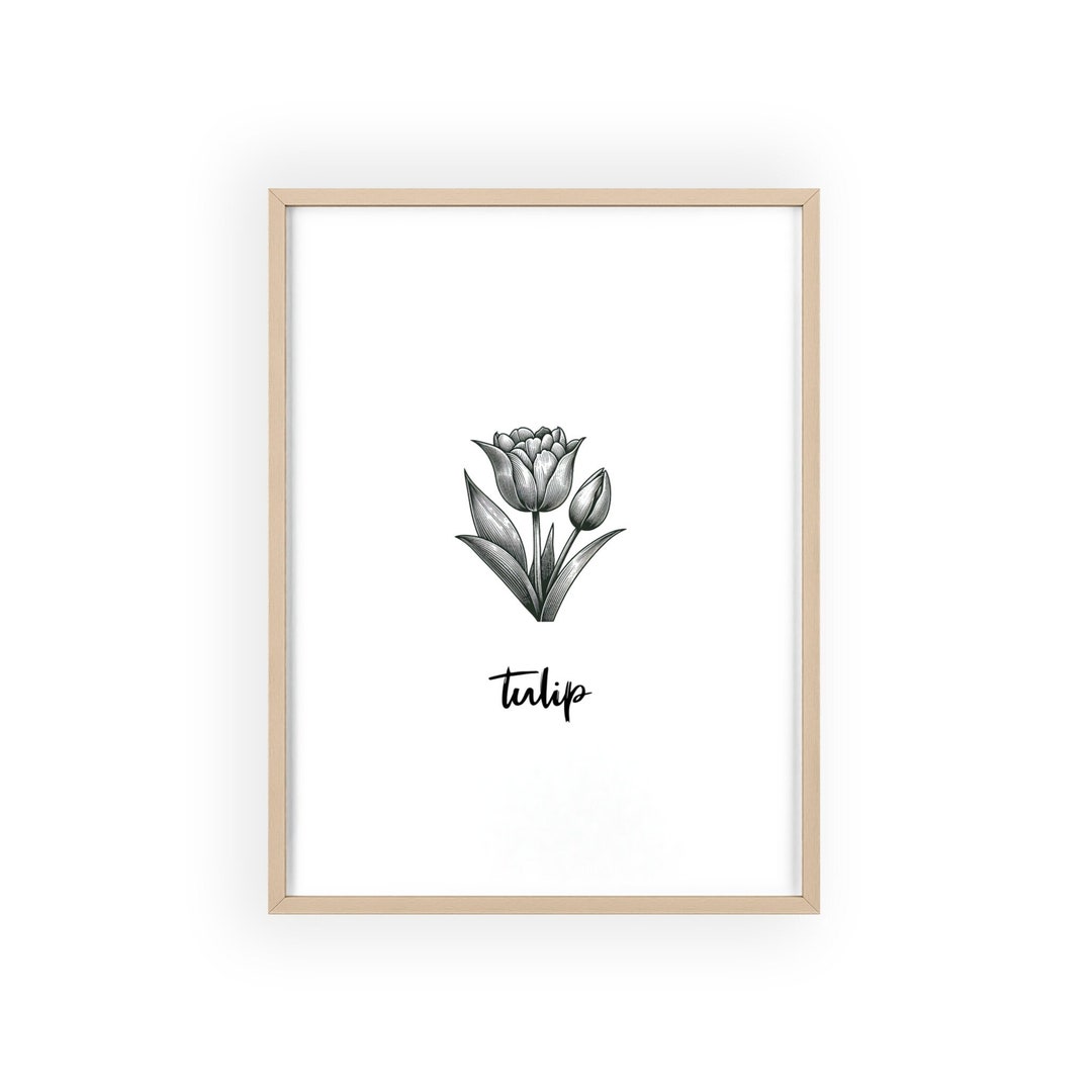 April Tulip Birth Flower Wall Art, Light Wood Frame Poster Print, Gift ...