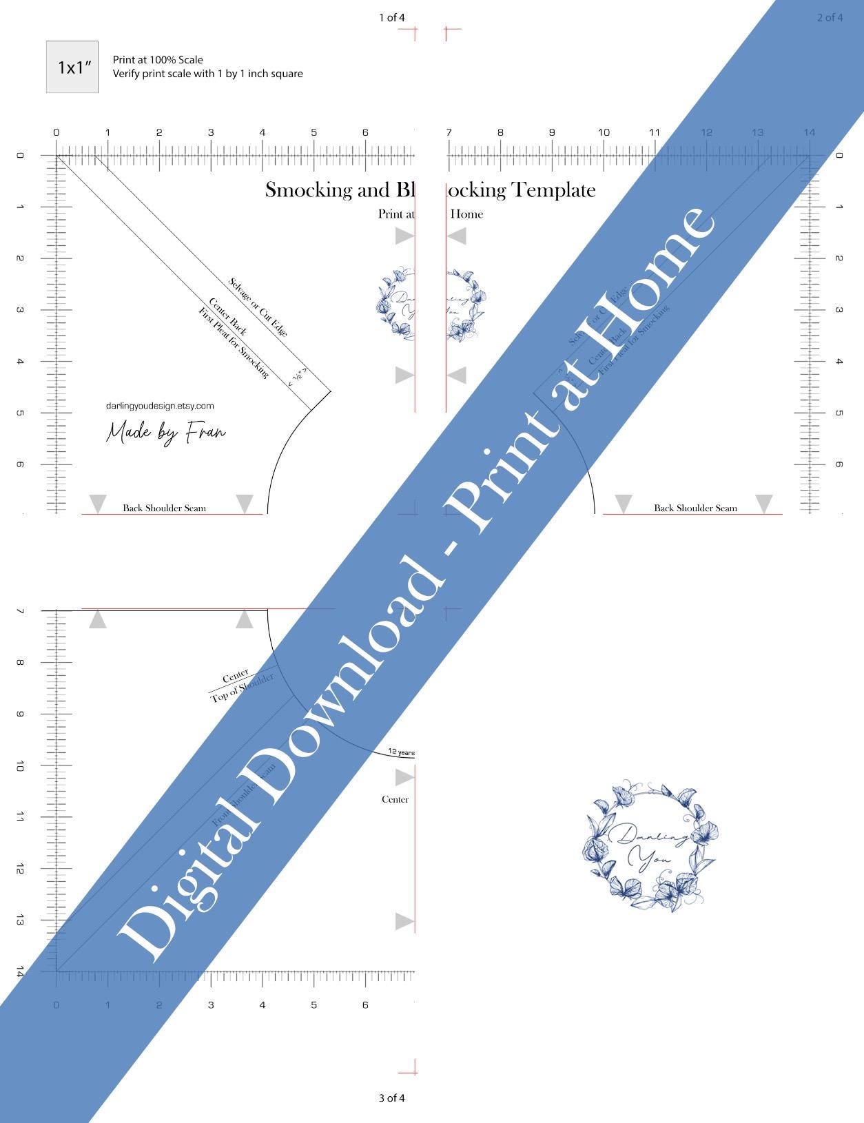 Print at Home Smocking and Blocking Guide in Imperial Unit (inches ...