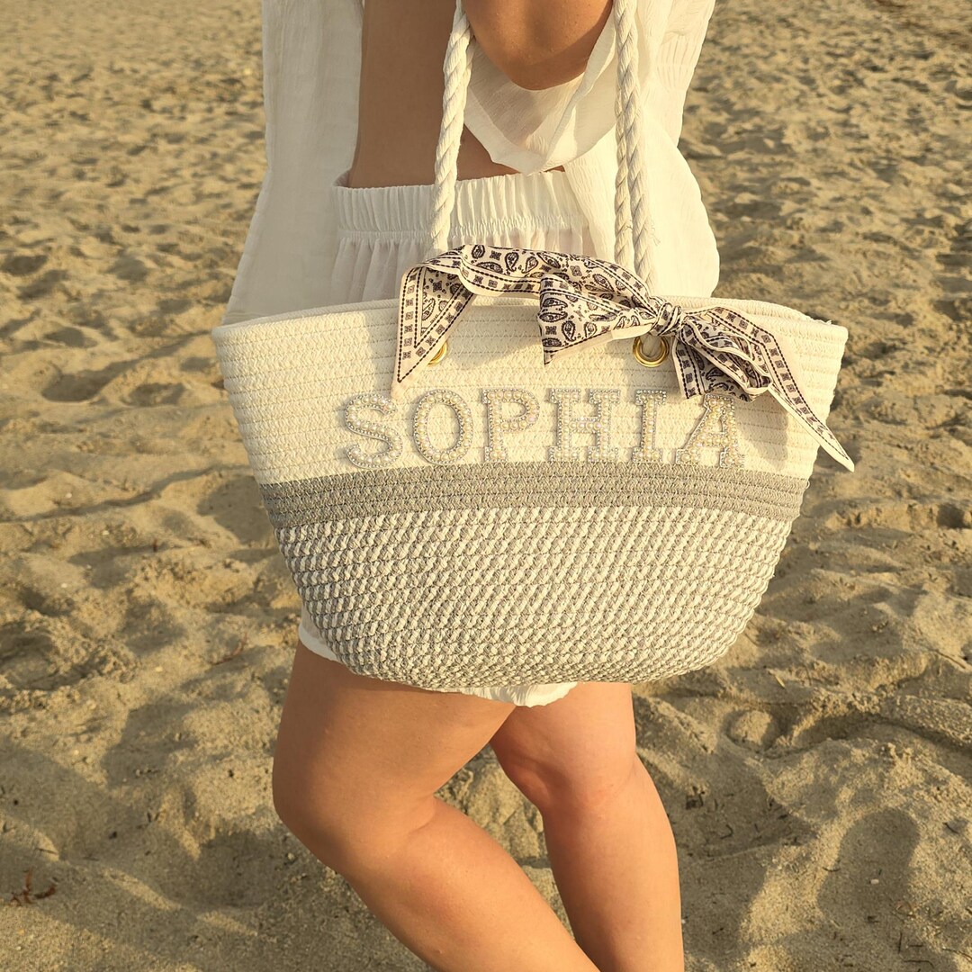 Custom Straw Beach Bag, Beach Wedding Bags, Beach Bachelorette, Woven ...