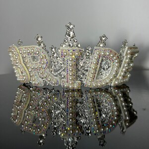 CUSTOM BRIDE TIARA, Wedding White Pearl Letters Bride Crown, Bride ...