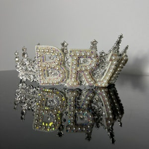 CUSTOM BRIDE TIARA, Wedding White Pearl Letters Bride Crown, Bride ...