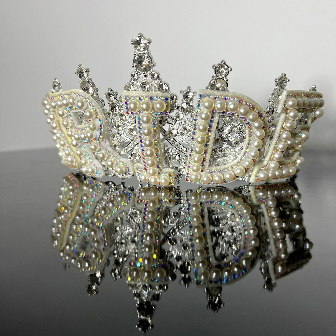 CUSTOM BRIDE TIARA, Wedding White Pearl Letters Bride Crown, Bride ...