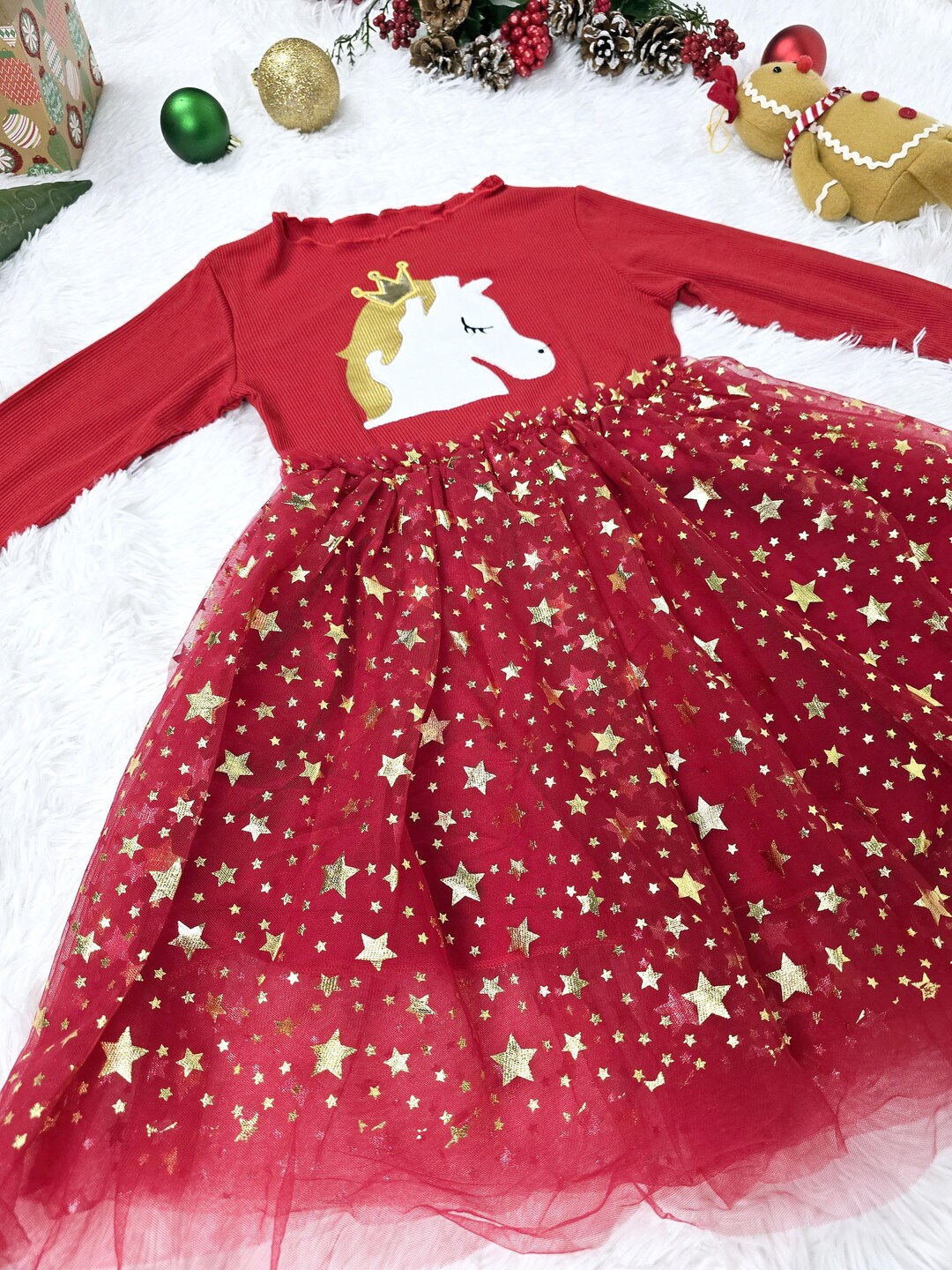 Girl Christmas Unicorn Dress, Birthday Party Dress, Christmas Dress ...
