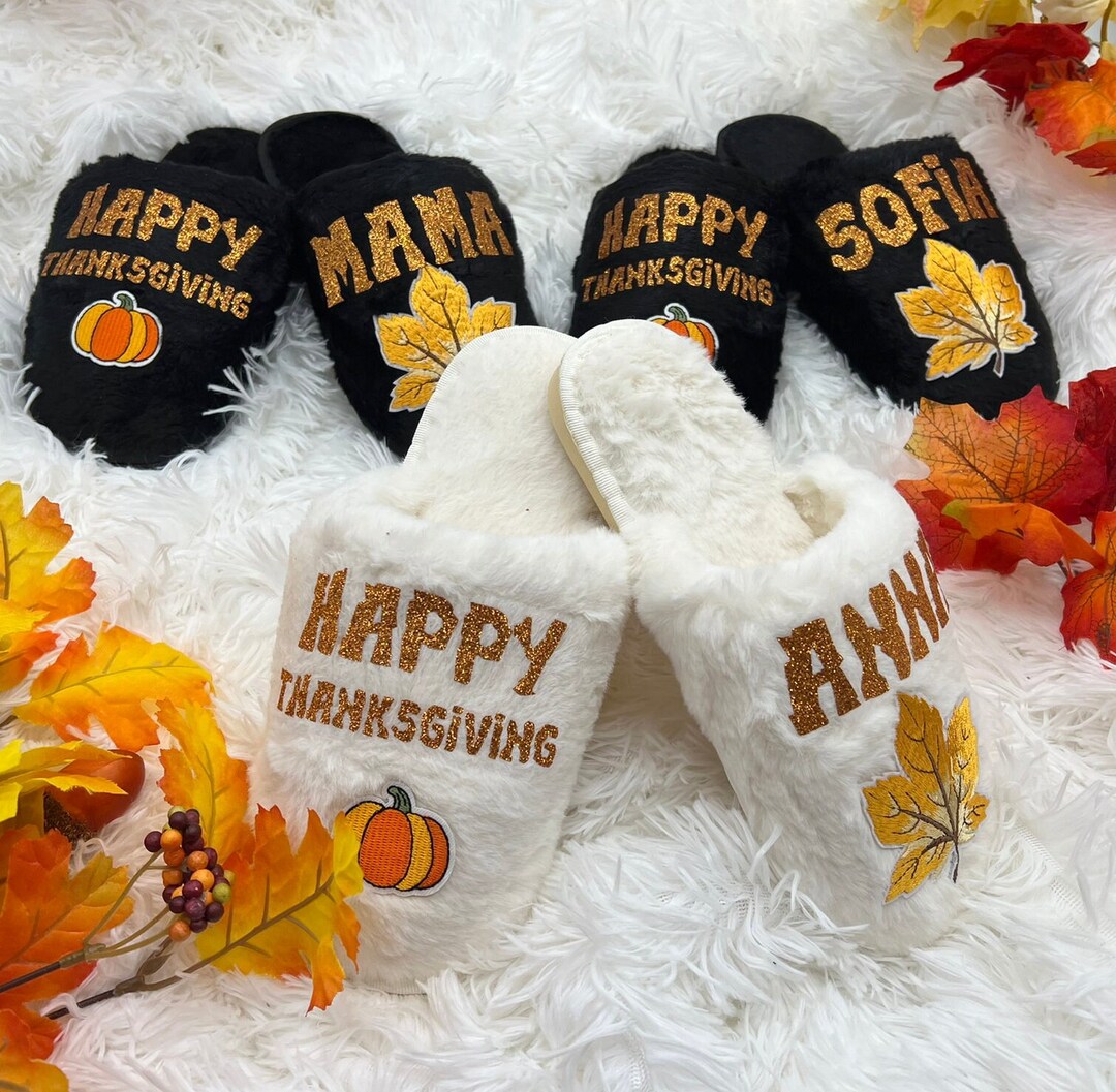 Custom Happy Thanksgiving Slippers, Thanksgiving Gifts, Family ...
