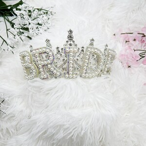 CUSTOM BRIDE TIARA, Wedding White Pearl Letters Bride Crown, Bride ...