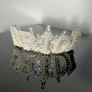 CUSTOM BRIDE TIARA, Wedding White Pearl Letters Bride Crown, Bride ...