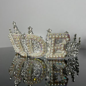 CUSTOM BRIDE TIARA, Wedding White Pearl Letters Bride Crown, Bride ...
